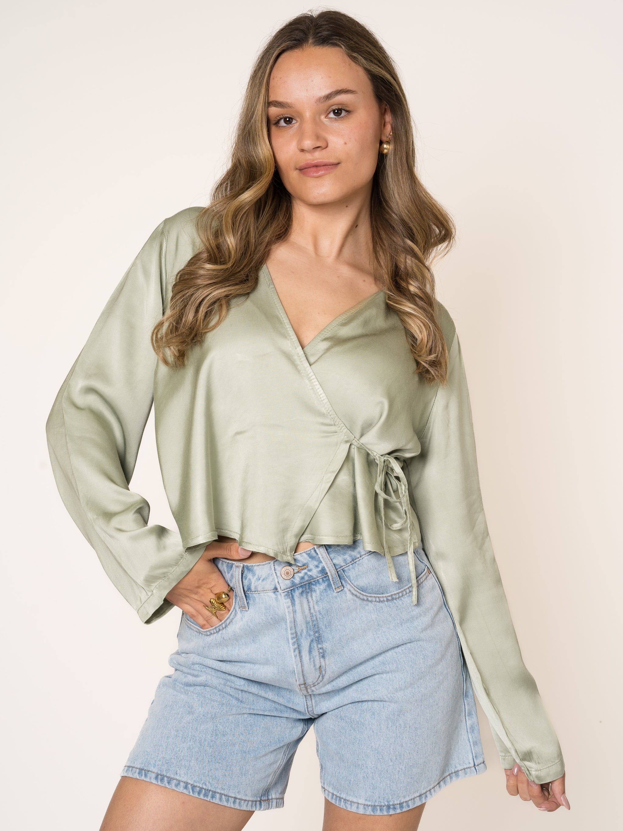LUCKY DEAL 1471 Willow Tie Satin Cardigan - Gelb - vom Umtausch ausges